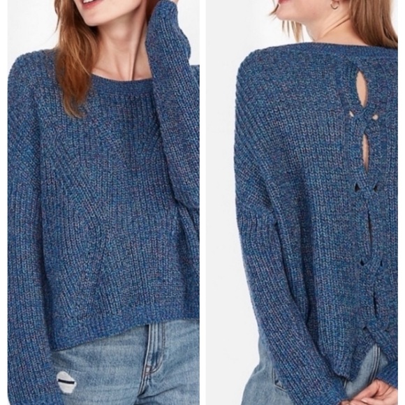 Express | Sweaters | Express Blue Knit Sweater With Open Back Detail ...
